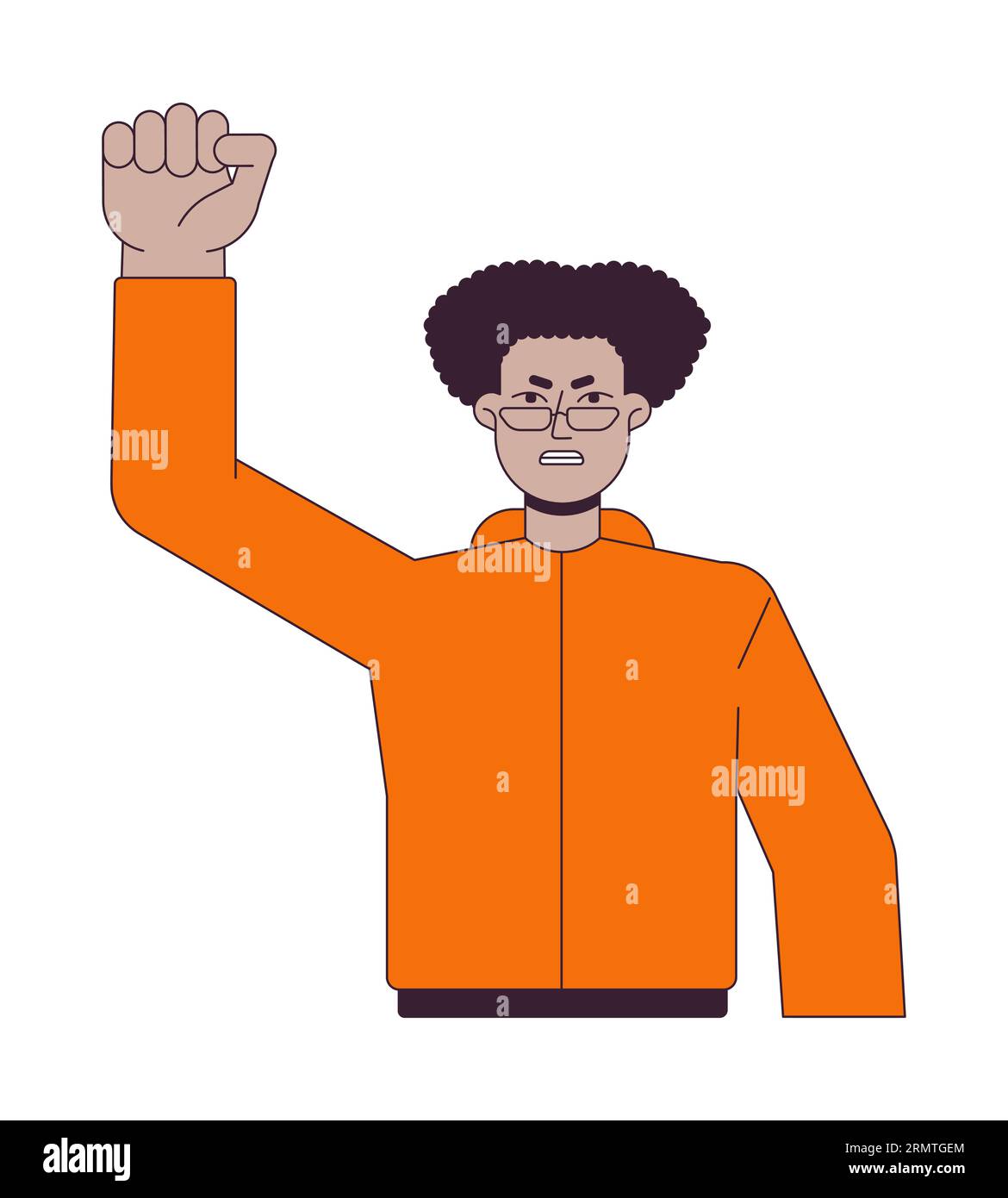 Angry man flat line color vector character. Raising hand up Stock ...