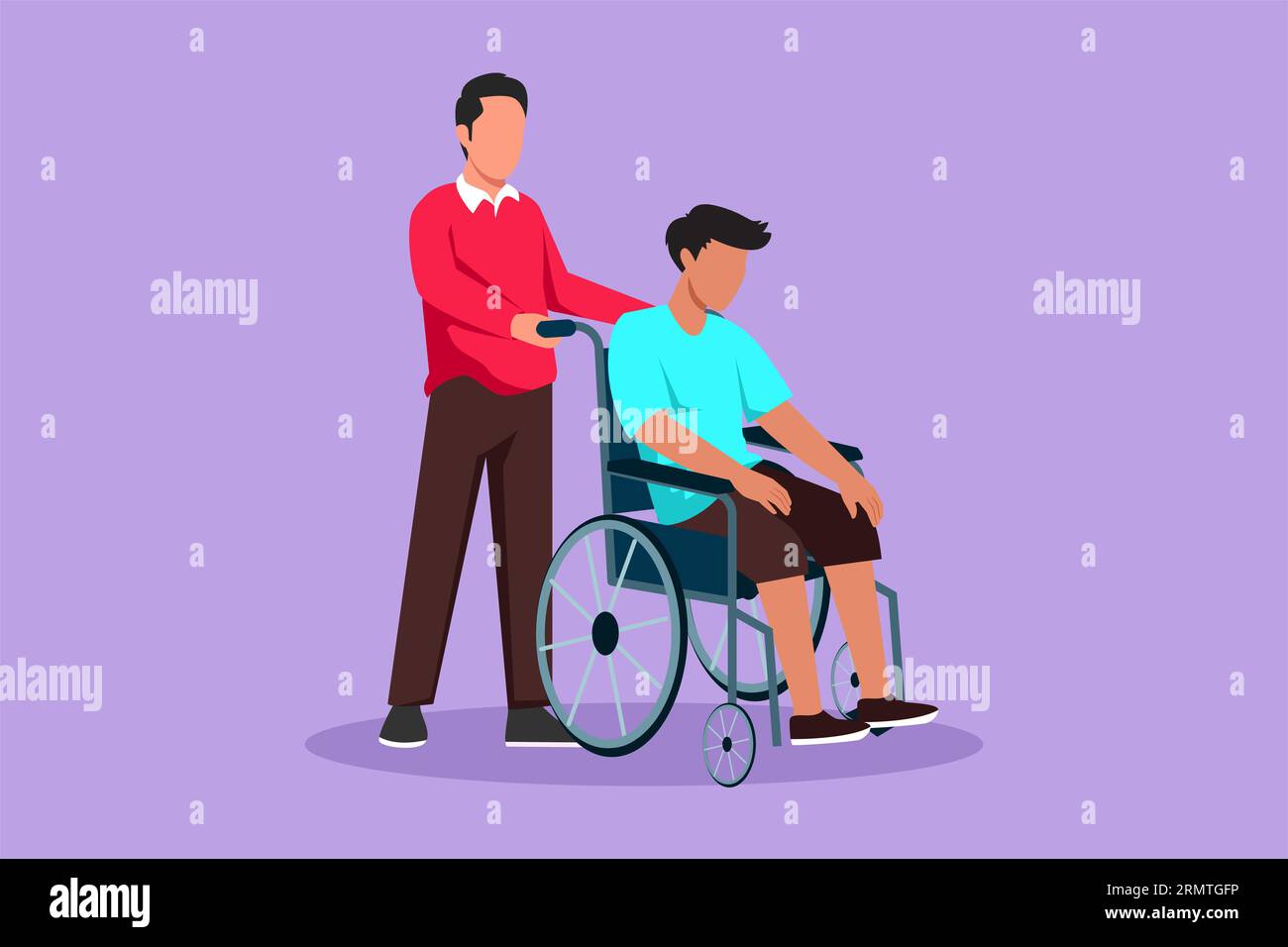 Cartoon flat style drawing of disabled man with broken leg riding ...