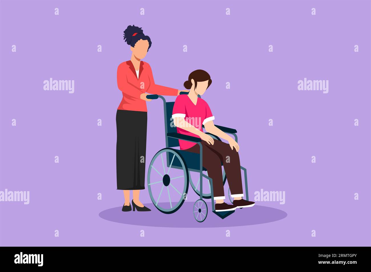Cartoon flat style drawing of paramedic help disabled woman in ...