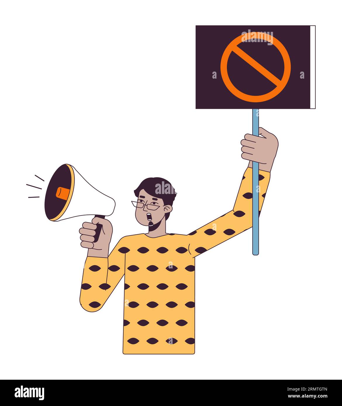 Indian man shouting in megaphone flat line color vector character Stock ...