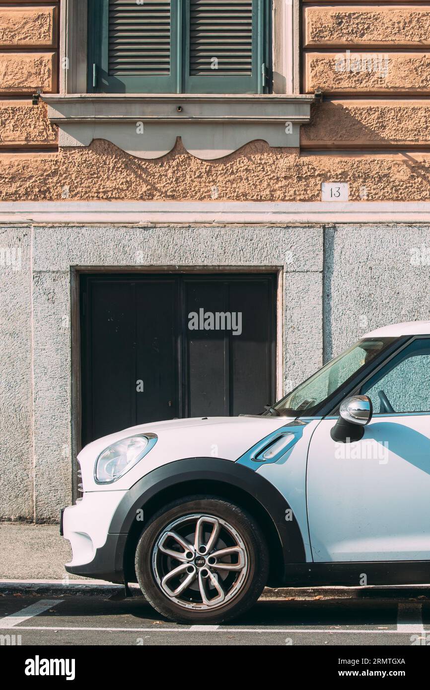Rome, Italy. White Color Car Mini Cooper Mini Countryman Parked On ...