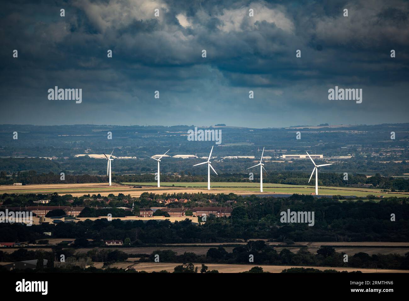 Windmill electric turbines seen over Oxfordshire. Picture date ...