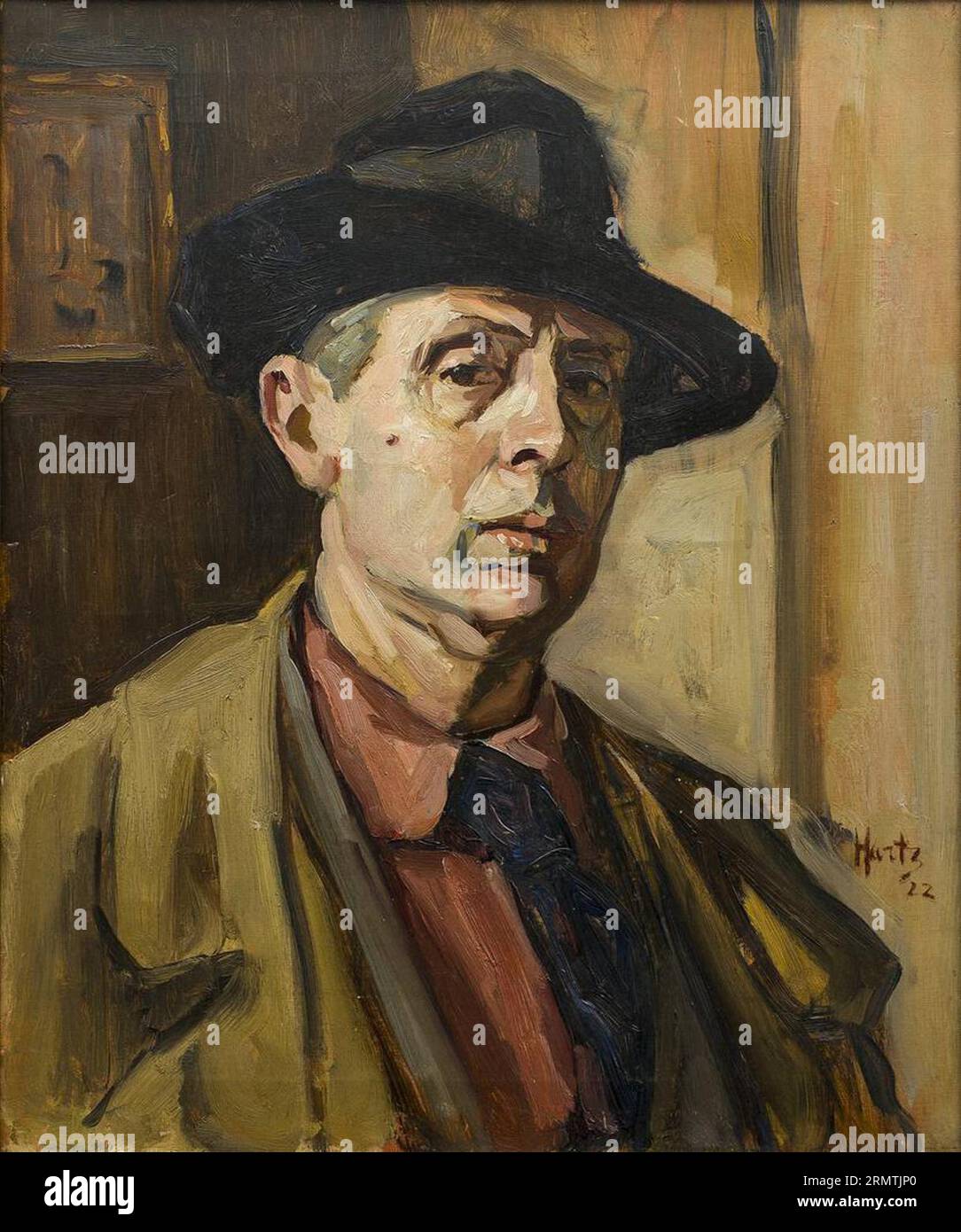 Zelfportret met hoed 1922 by Louis Hartz Stock Photo - Alamy