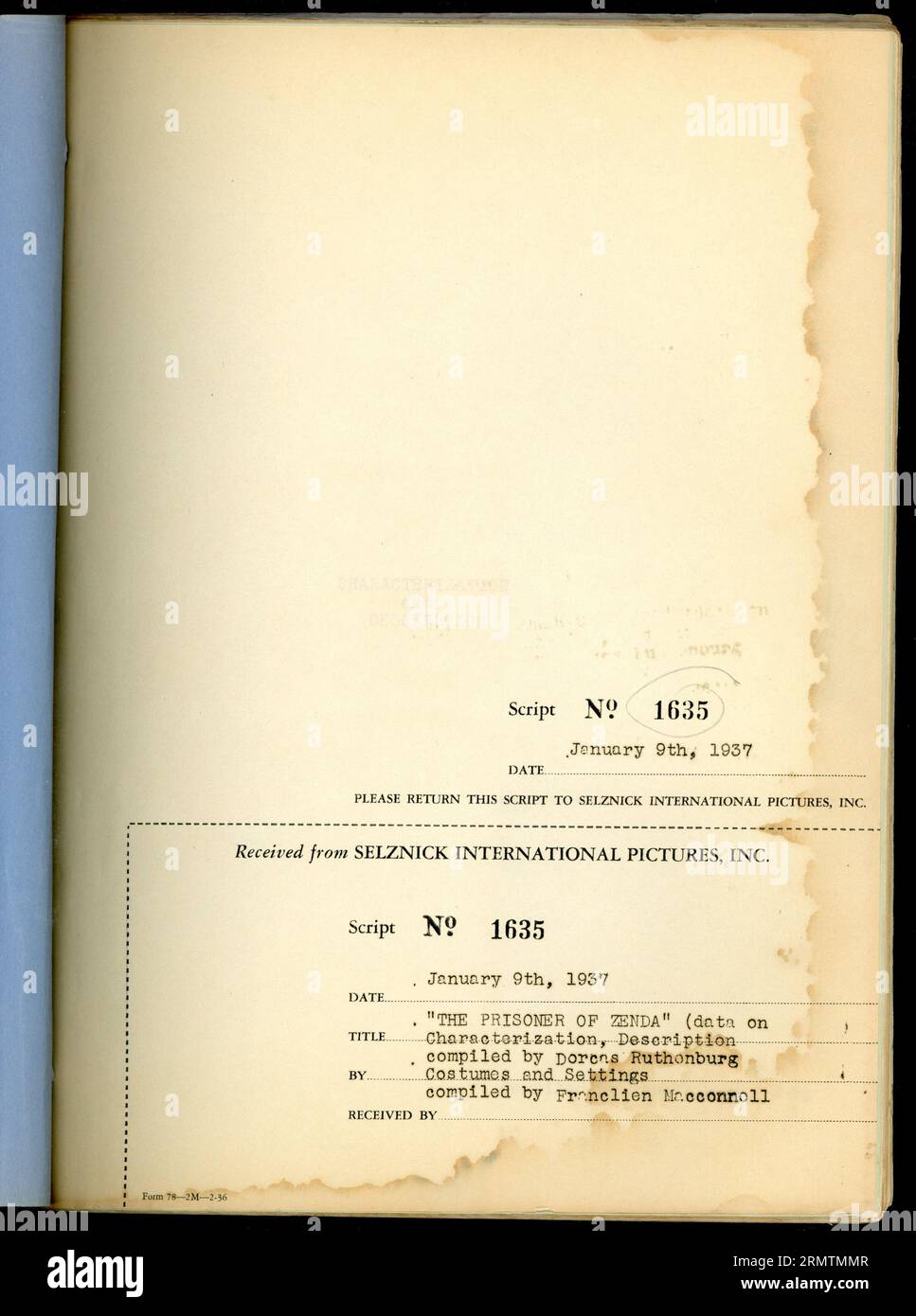 Inside title page of Pre - production data file on Characterization ...