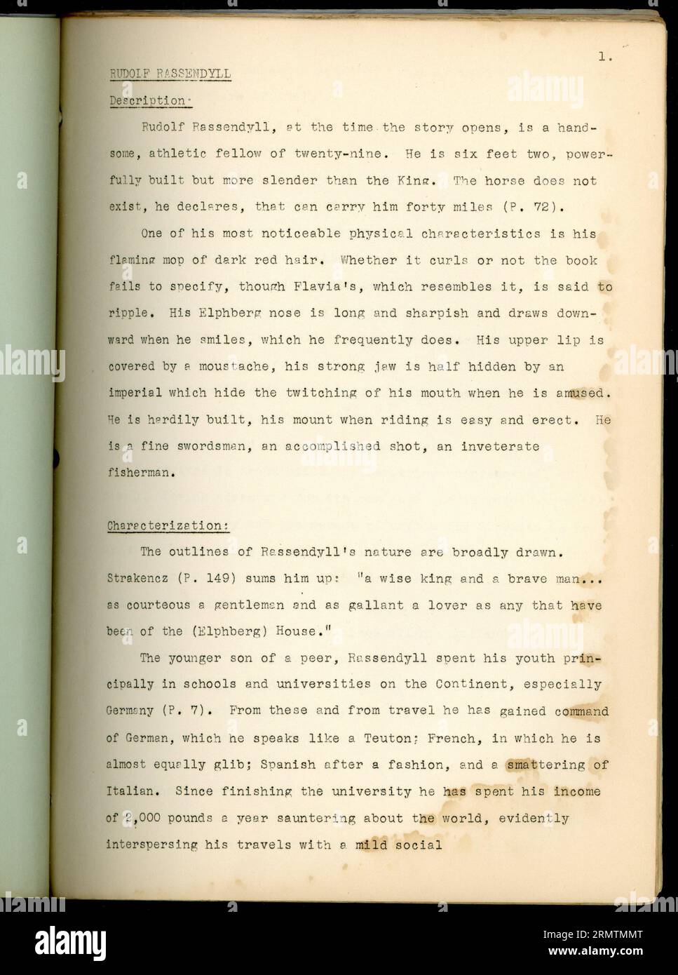 Character and Description of character RUDOLF RASSENDYLL (played in the ...