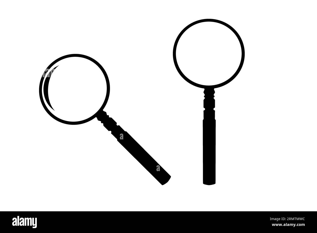 Two magnifying glasses on Black and White Stock Photos & Images - Alamy