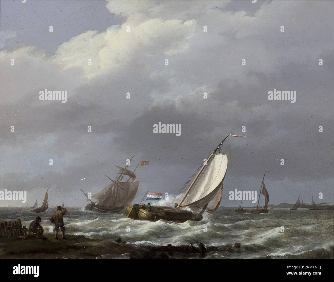 Schepen op ruwe zee between 1793 and 1851 by Johannes Hermanus Koekkoek ...