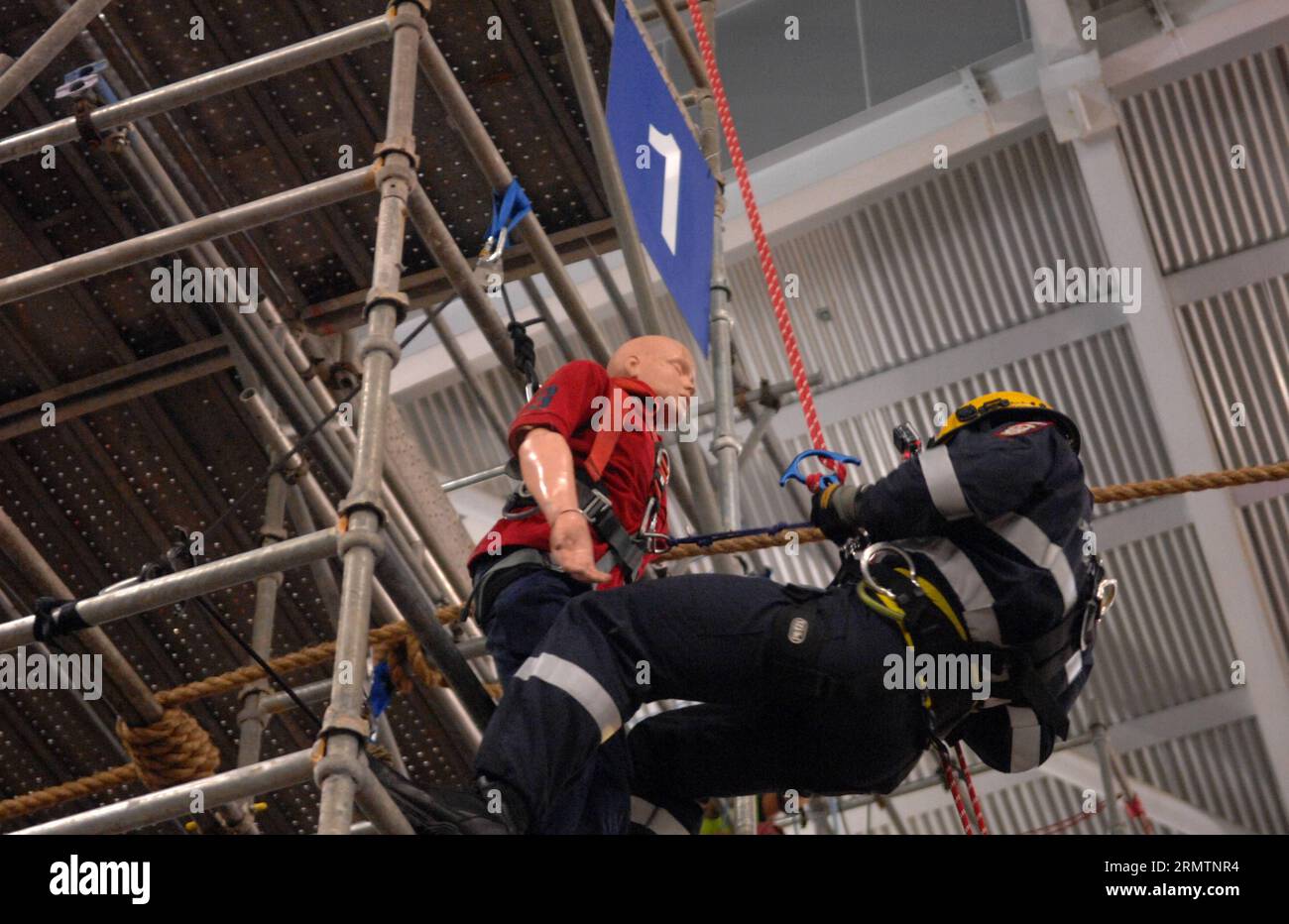 (140913) -- SINGAPORE, Sept. 13, 2014 -- A fire fighter operates in a ...
