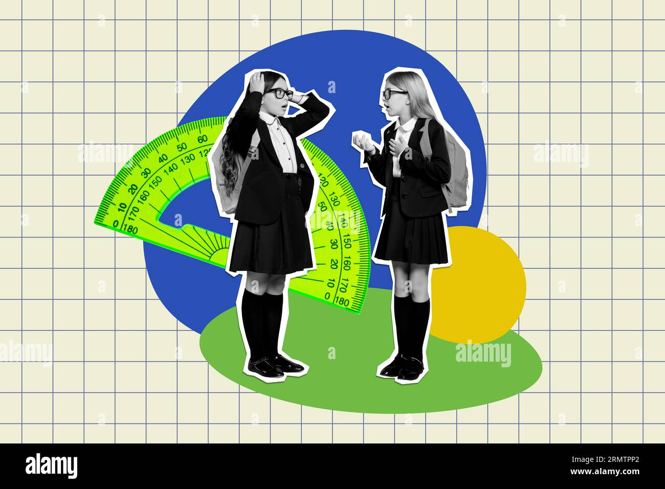 Creative Composite Photo Illustration Collage Of Confused Girls