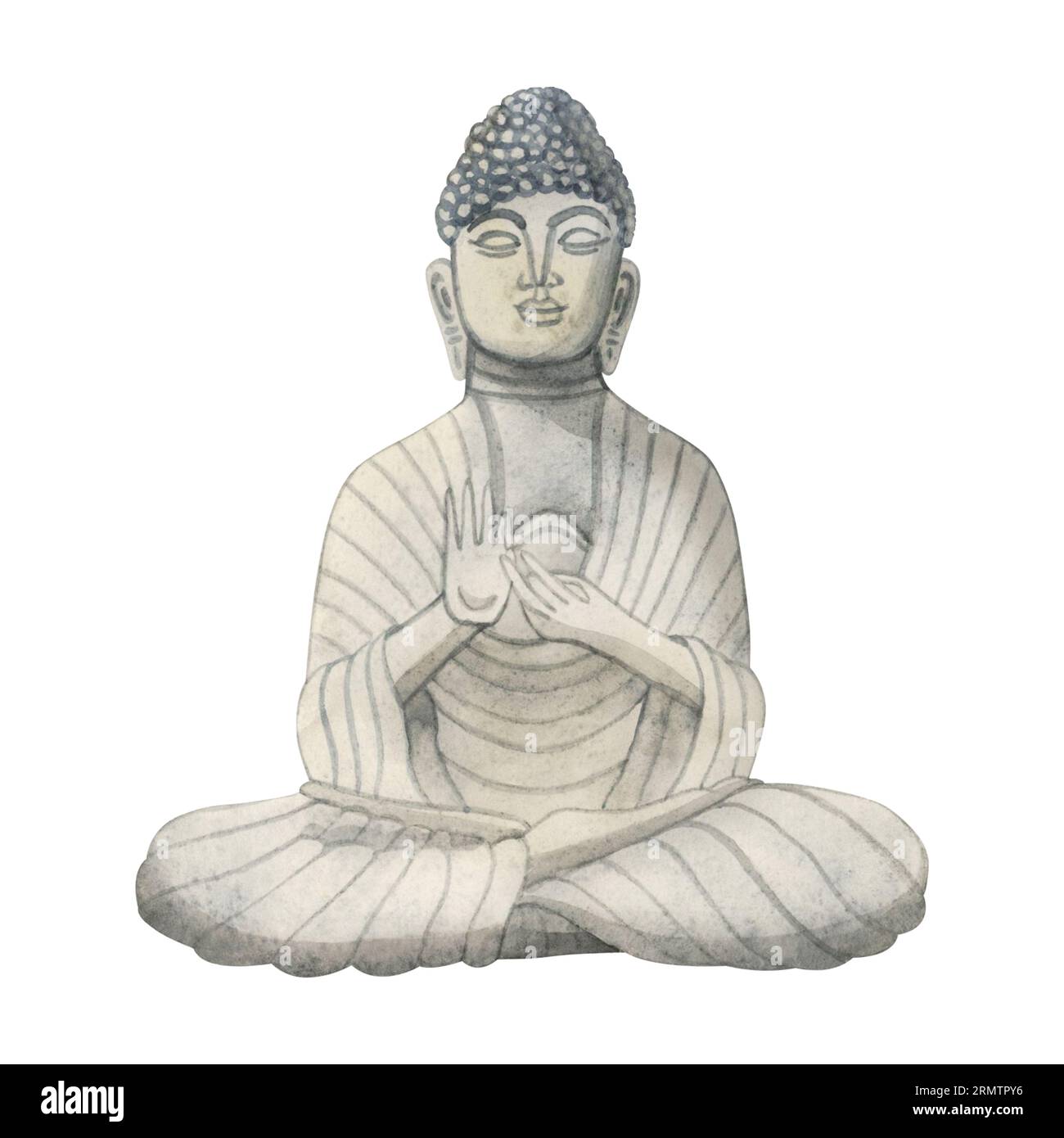Buddha stone statue hand drawn watercolor illustration. Meditation ...