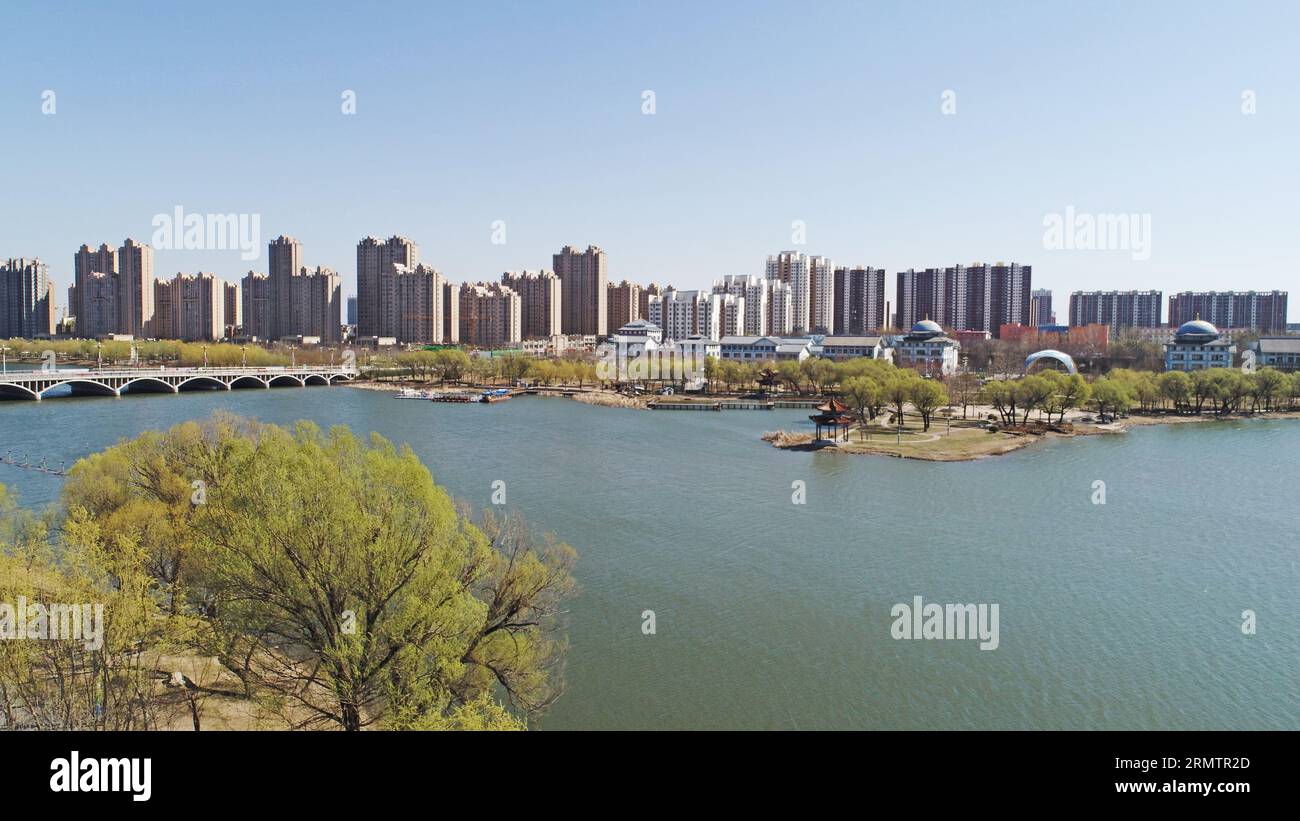 Waterfront City, architectural scenery, aerial photos, North China ...