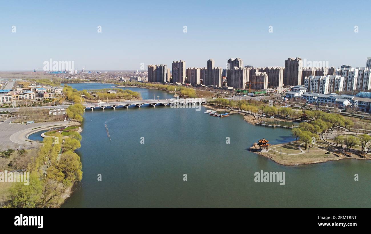 Waterfront City, architectural scenery, aerial photos, North China ...