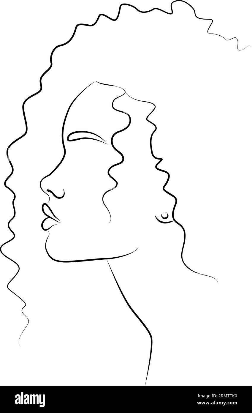 Abstract minimal female portrait. Minimalist continuous linear sketch ... Abstract minimal female portrait. Minimalist continuous linear sketch ...