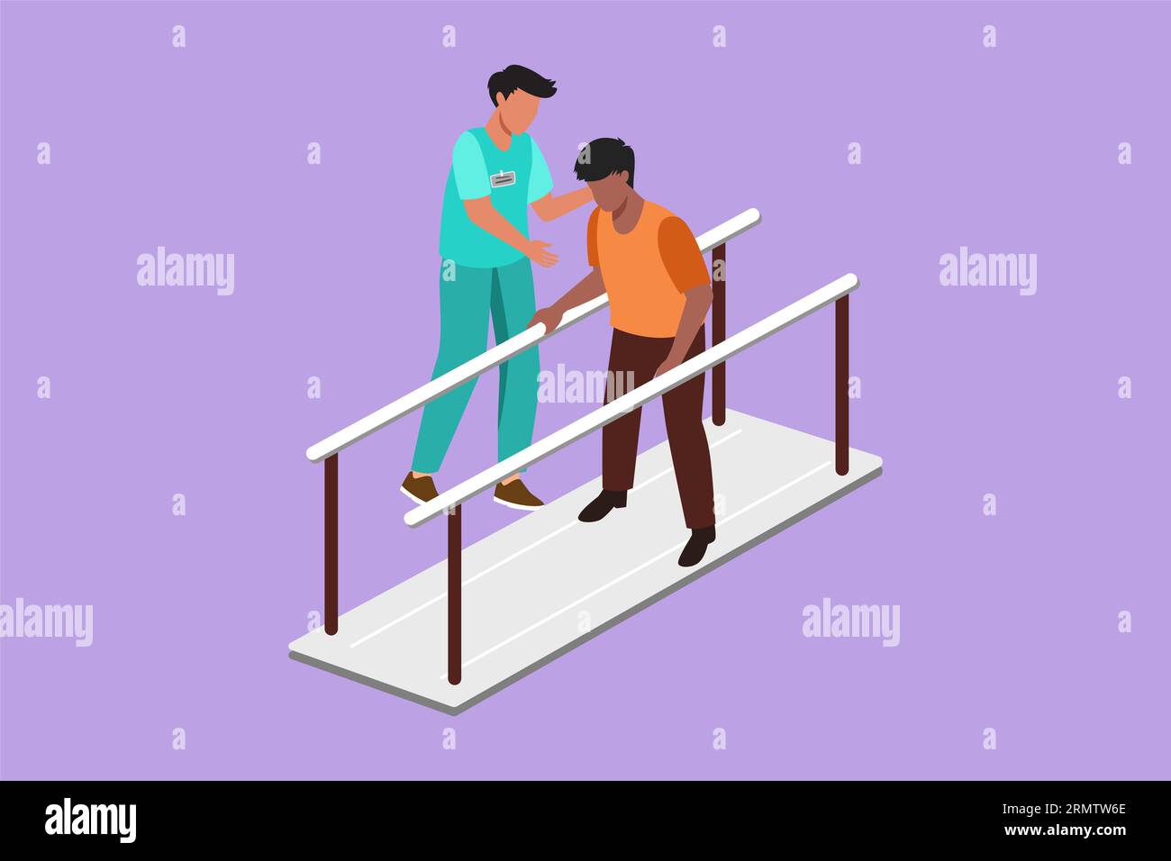 Character flat drawing isometric doctor physiotherapist helping male ...