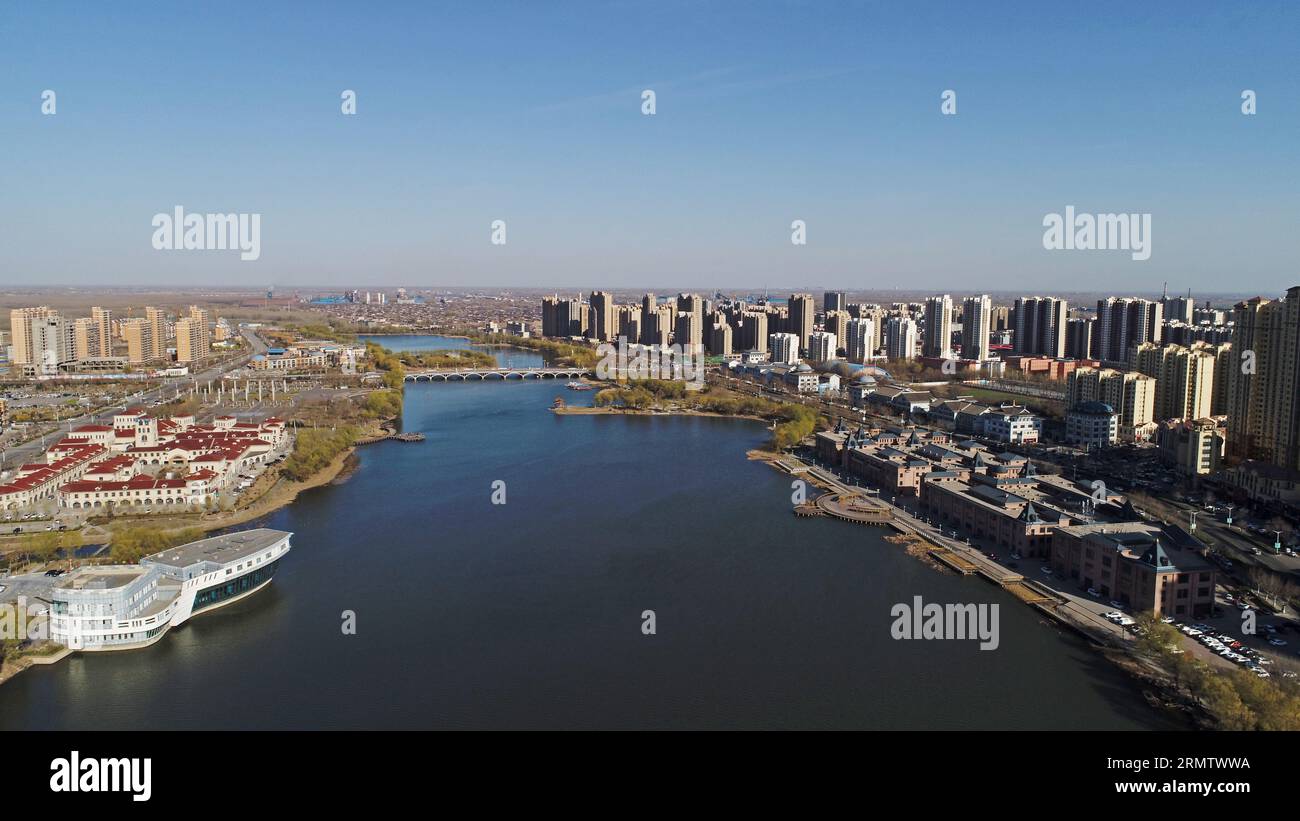 Waterfront City, architectural scenery, aerial photos, North China ...