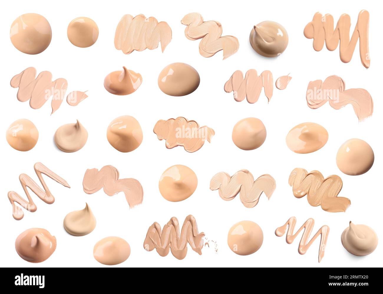 Foundations of various shades and textures for different skin tones and ...