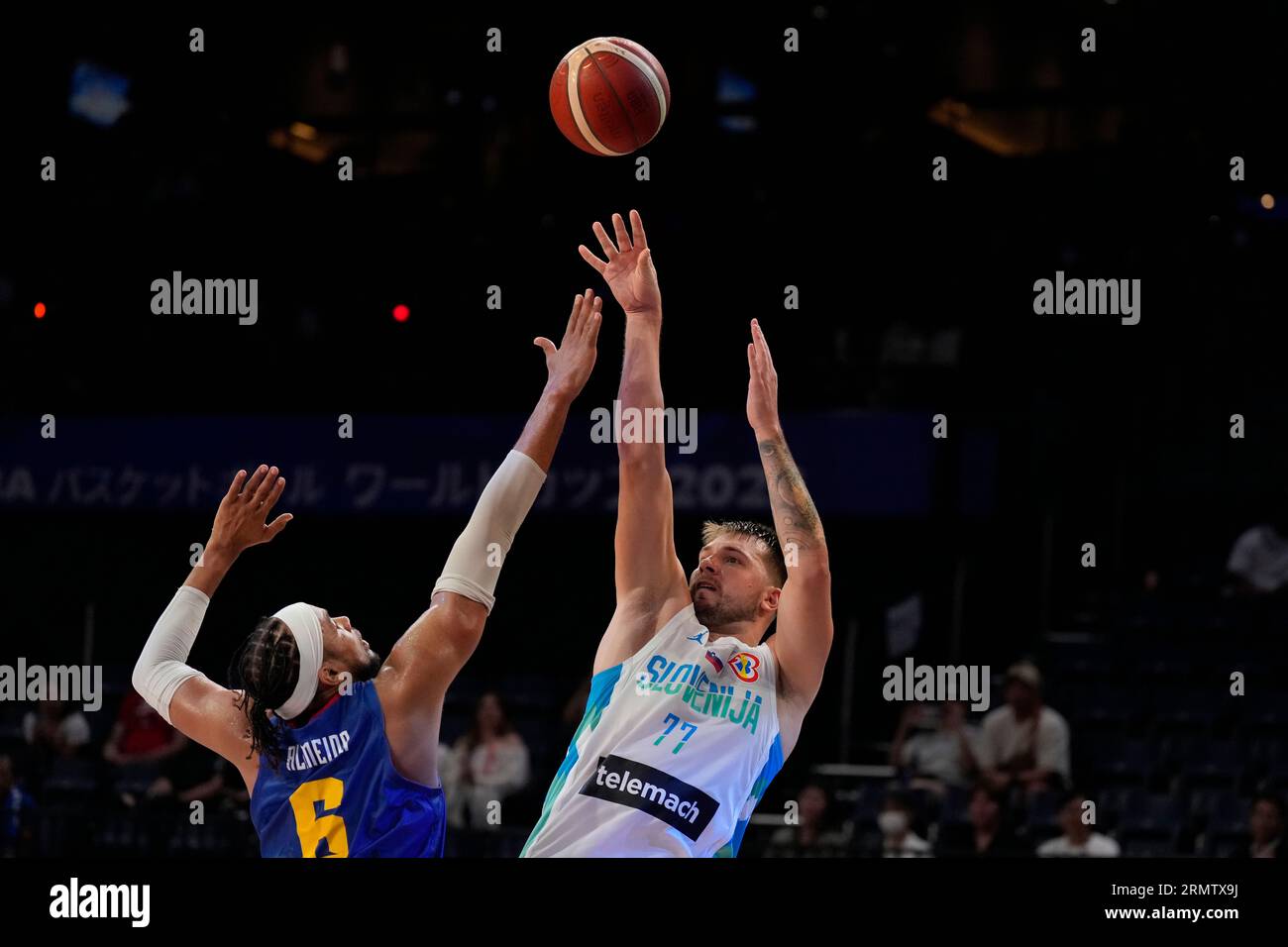 Slovenia guard Luka Doncic (77) goes up for a shot against Cape Verde ...