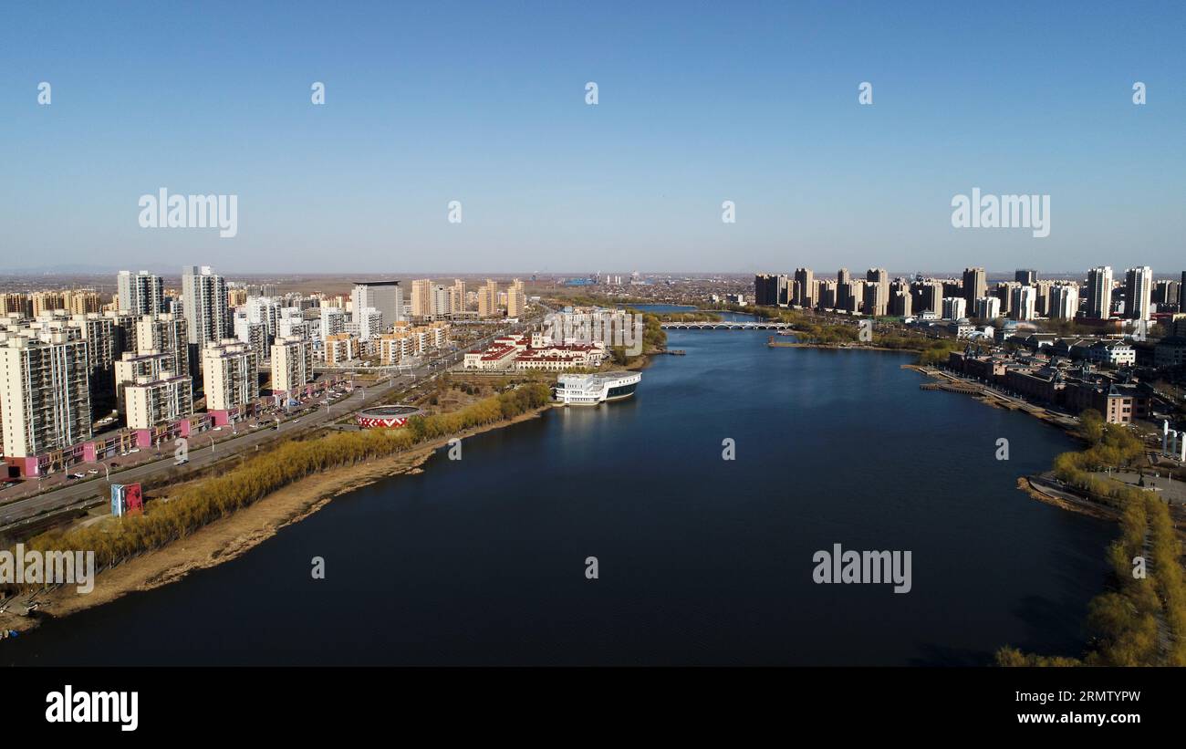 Waterfront City, architectural scenery, aerial photos, North China ...