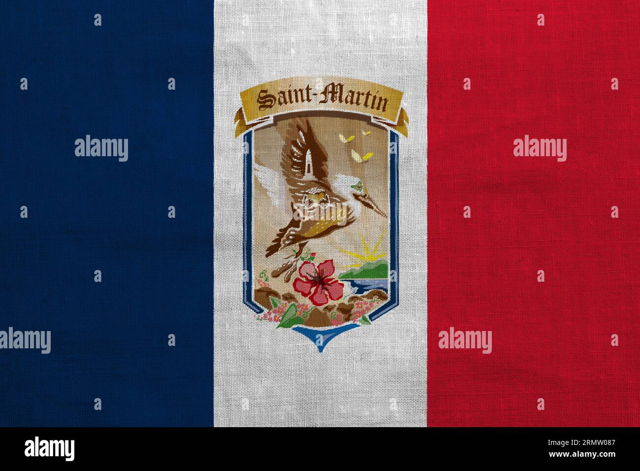 Flag and coat of arms of Collectivity of Saint Martin on a textured ...