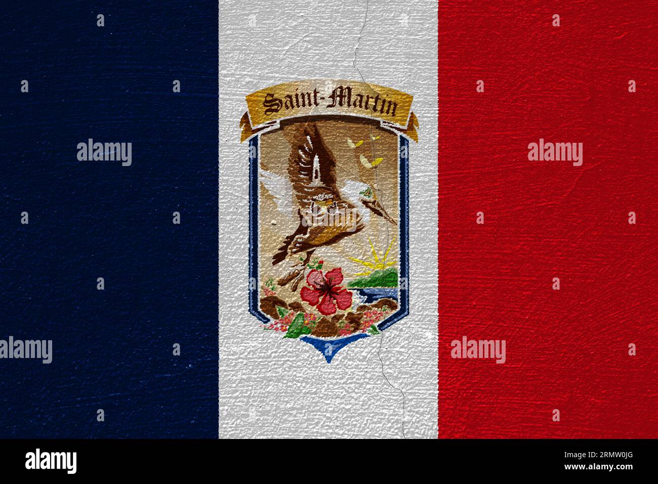 Flag and coat of arms of Collectivity of Saint Martin on a textured ...
