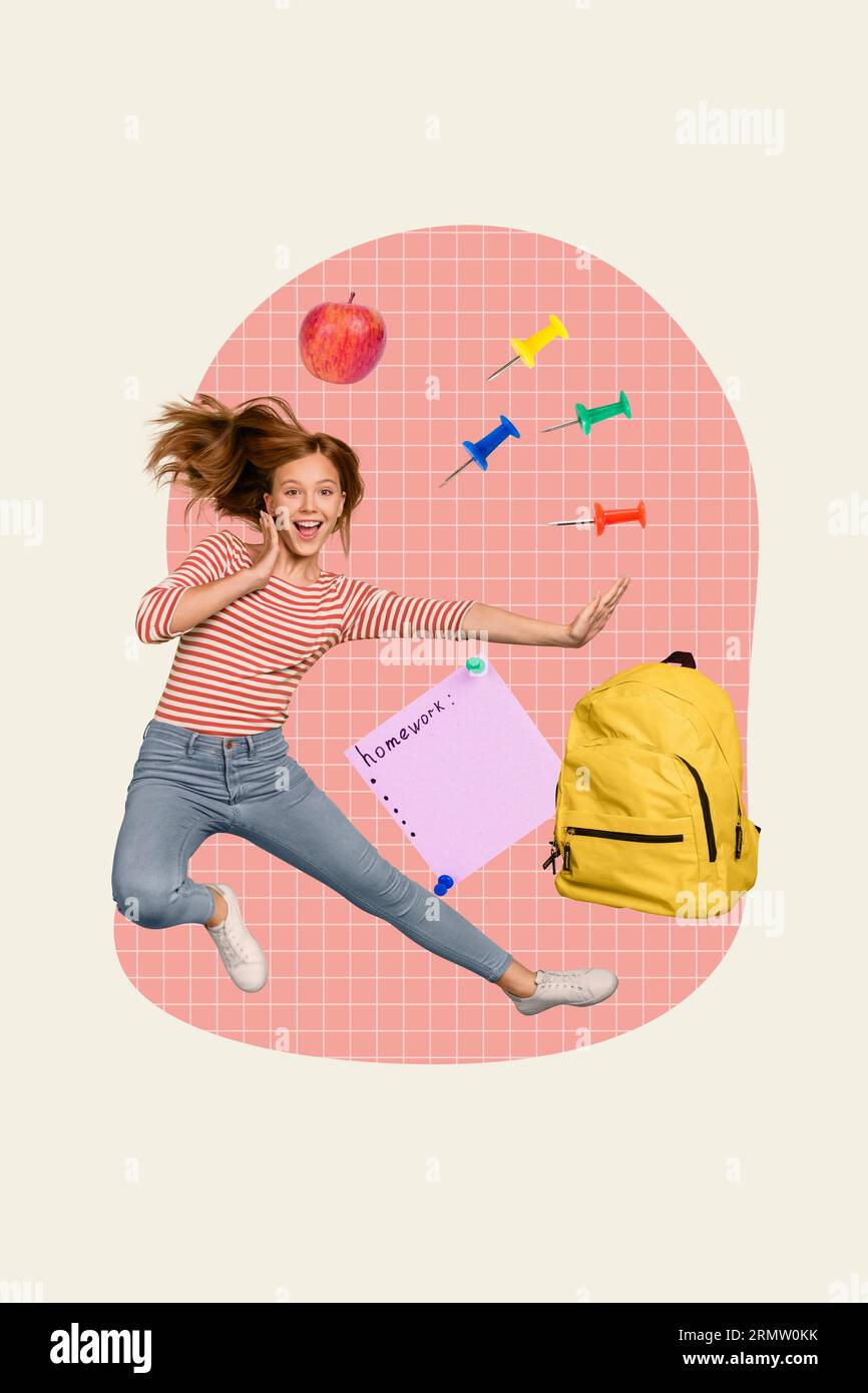 Vertical composition design collage template of funky jump girl ...