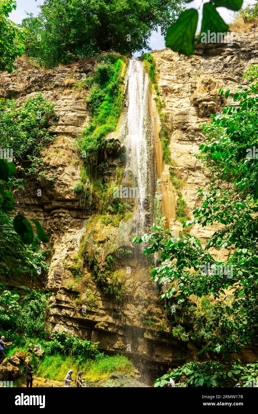 Beautiful waterfall of the Caucasus Mountains, stormy mountain water ...