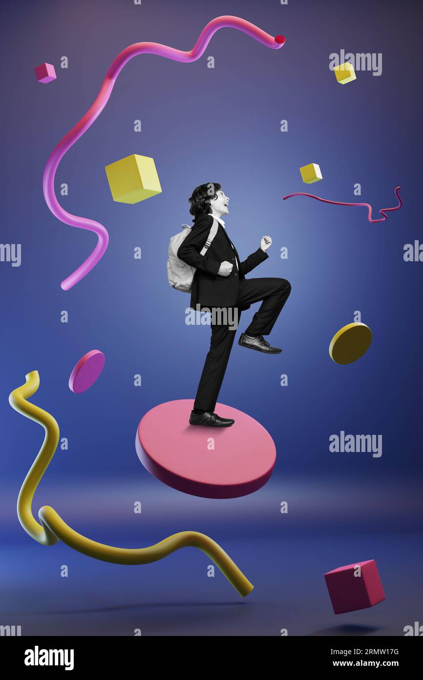 Composite collage of funky schoolboy male student celebrate holidays ...