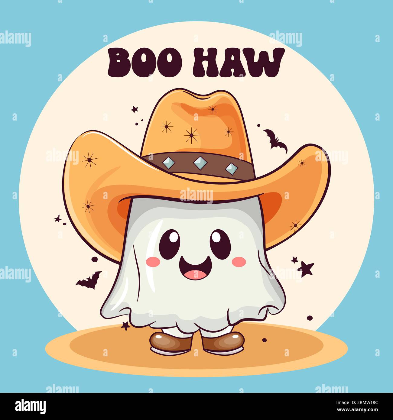 Cowboy Halloween ghost, cartoon holiday character. Vector illustrtation ...
