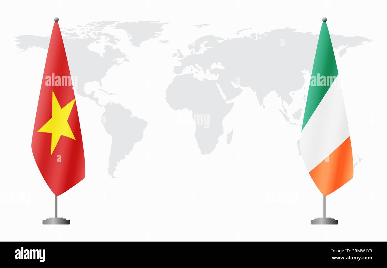 Vietnam and Ireland flags for official meeting against background of ...