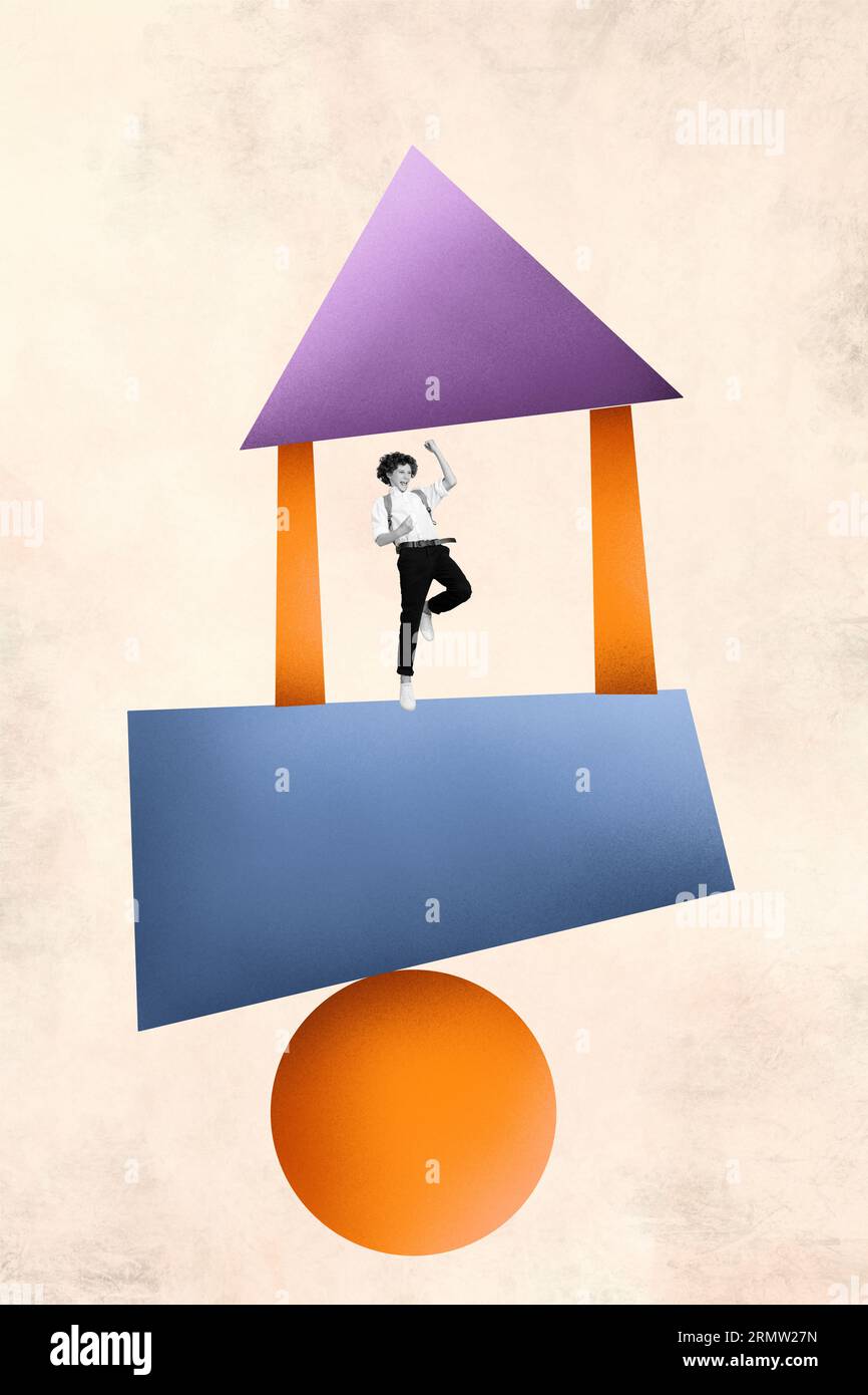 Miniature schoolboy funky student pupil studying staying geometry ...