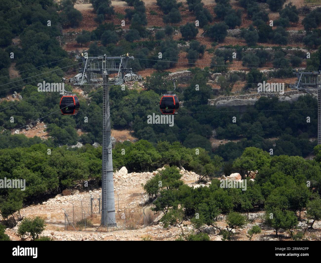 Ajloun, Jordan - Ajloun Cable car pole and cabins (Ajloun Teleferik ...