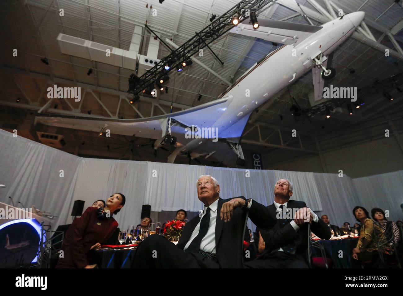 Joe Sutter (C), former Boeing engineer who led the team that designed ...