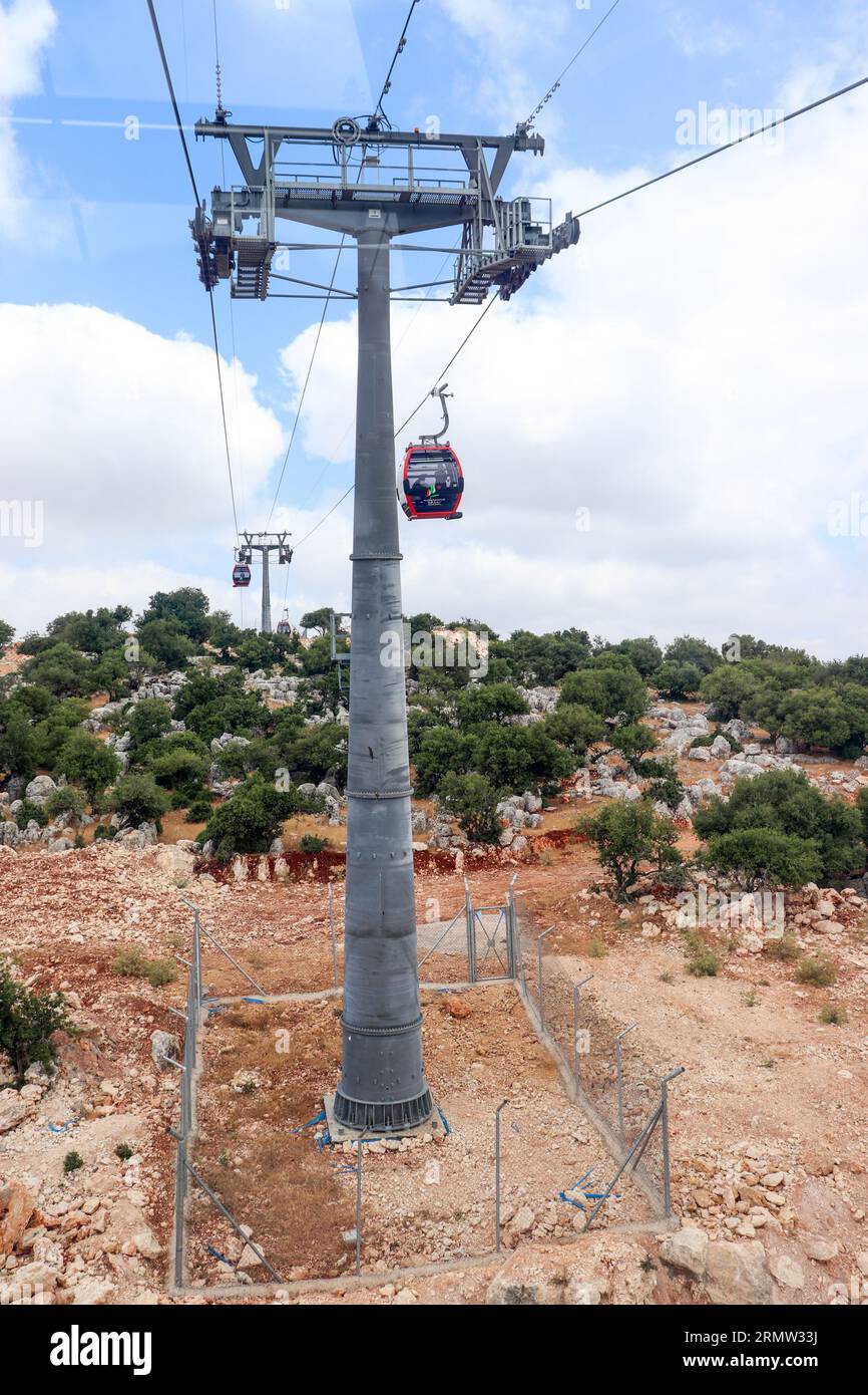 Ajloun, Jordan - Ajloun Cable car pole and cabins (Ajloun Teleferik ...
