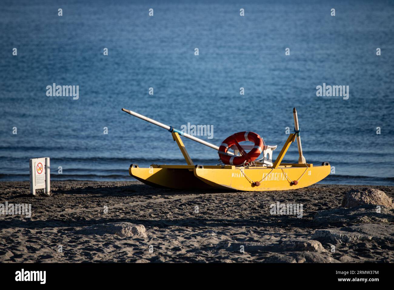 Italian lifeguard rescue rowboat Rimini beach Stock Photo - Alamy