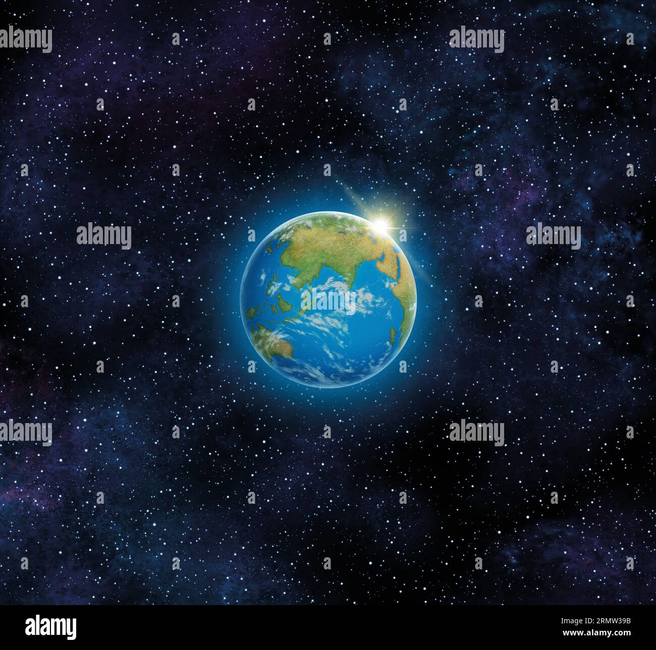 Illustration of Planet Earth Globe View from Space with Sun Rising on ...