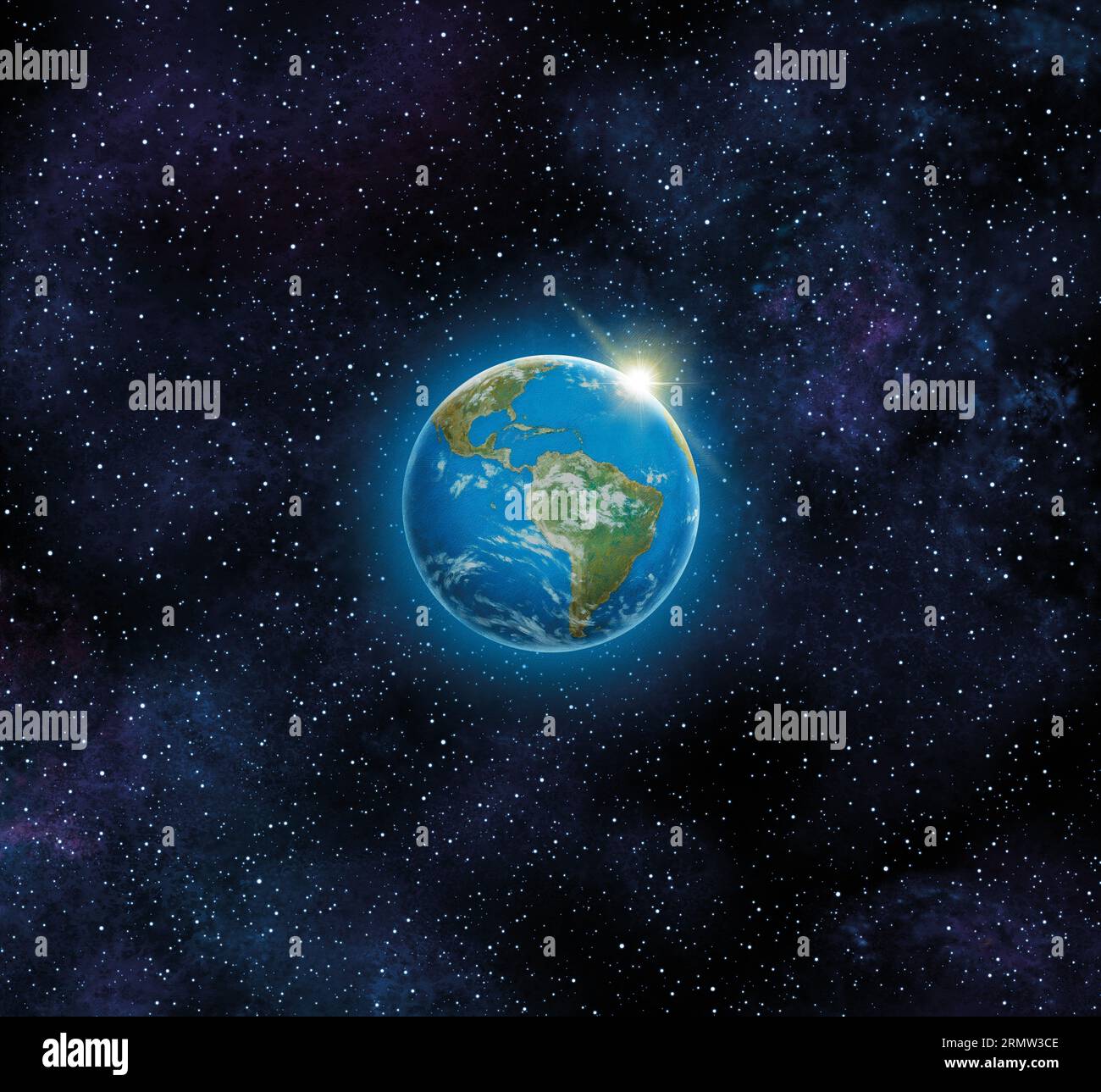 Illustration of Planet Earth Globe View from Space with Sun Rising on ...