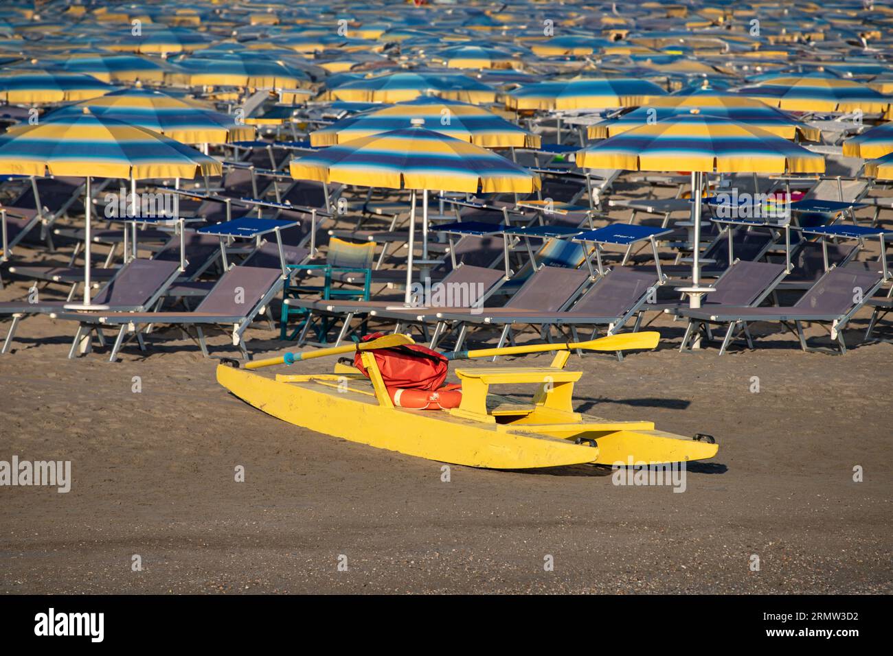 Italian lifeguard rescue rowboat Rimini beach Stock Photo - Alamy