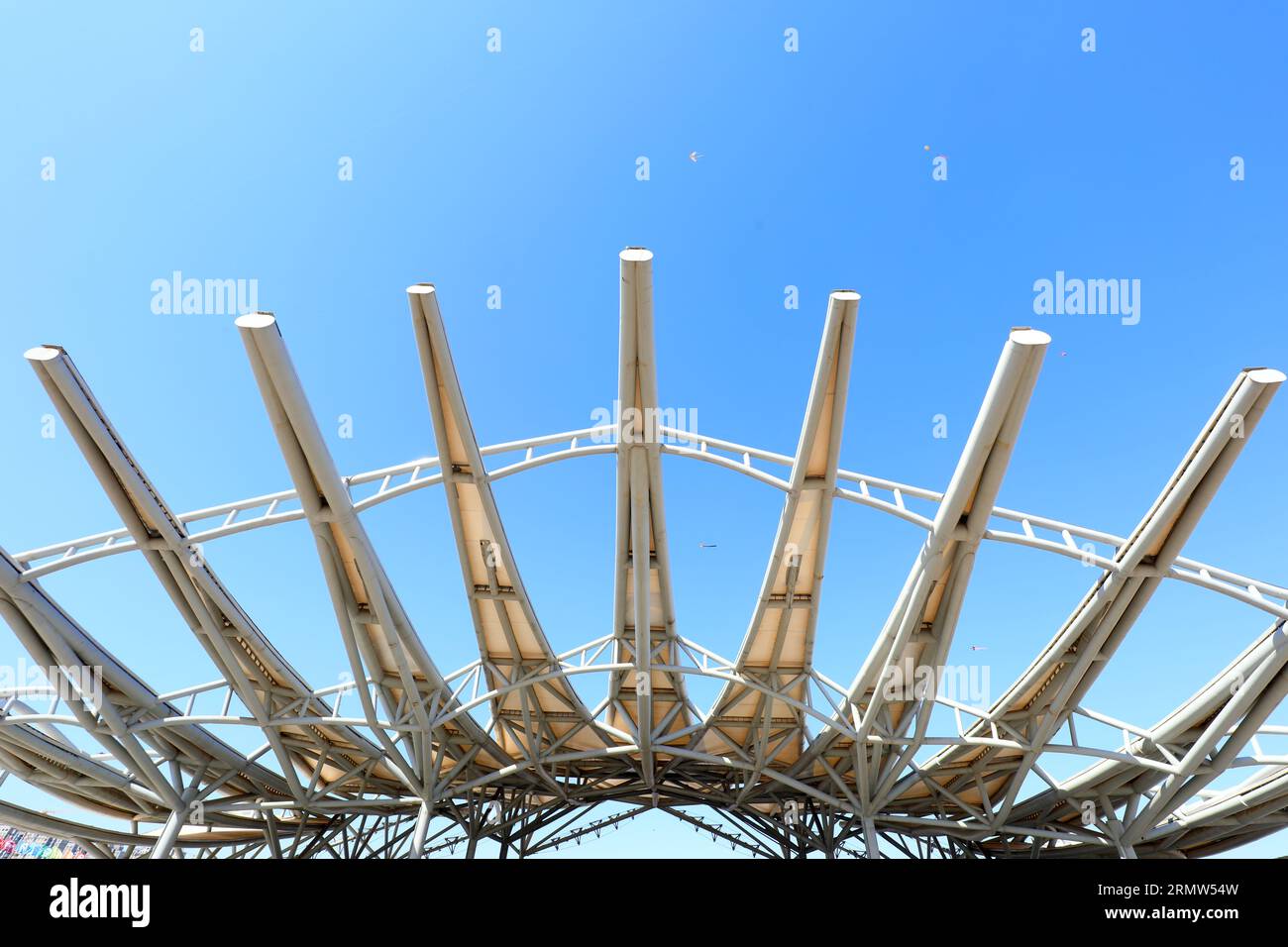 The architectural landscape of steel beam frame is in a park Stock ...