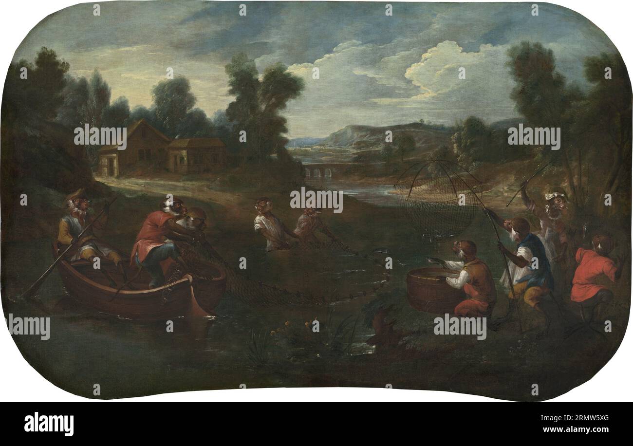 Singerie: The Fishermen circa 1739 by Christophe Huet Stock Photo - Alamy