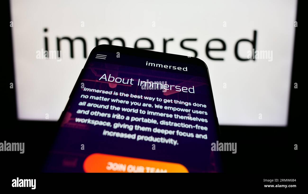 Smartphone with website of US virtual reality company Immersed Inc. on ...