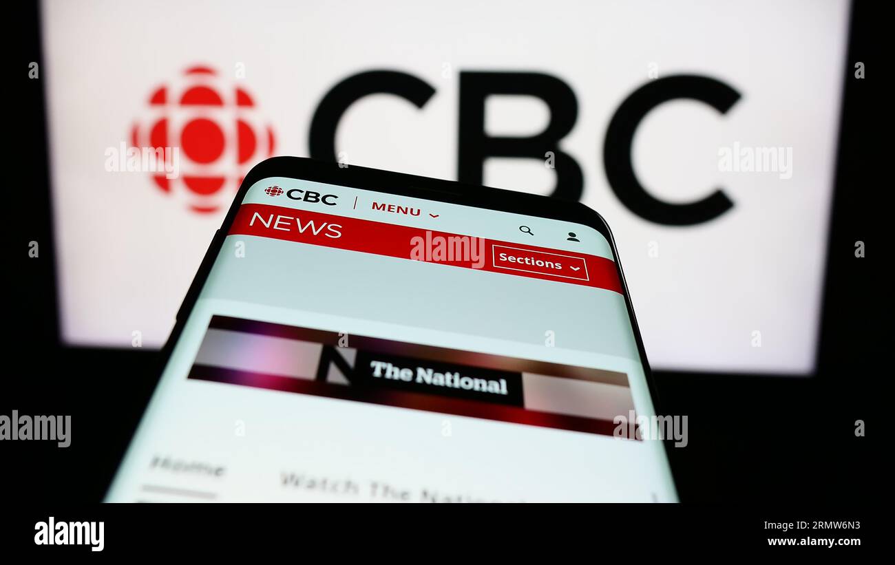 Mobile phone with website of Canadian Broadcasting Corporation (CBC) on ...
