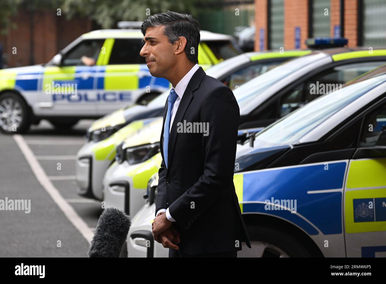 Prime Minister Rishi Sunak gives a pool interview during a visit to ...
