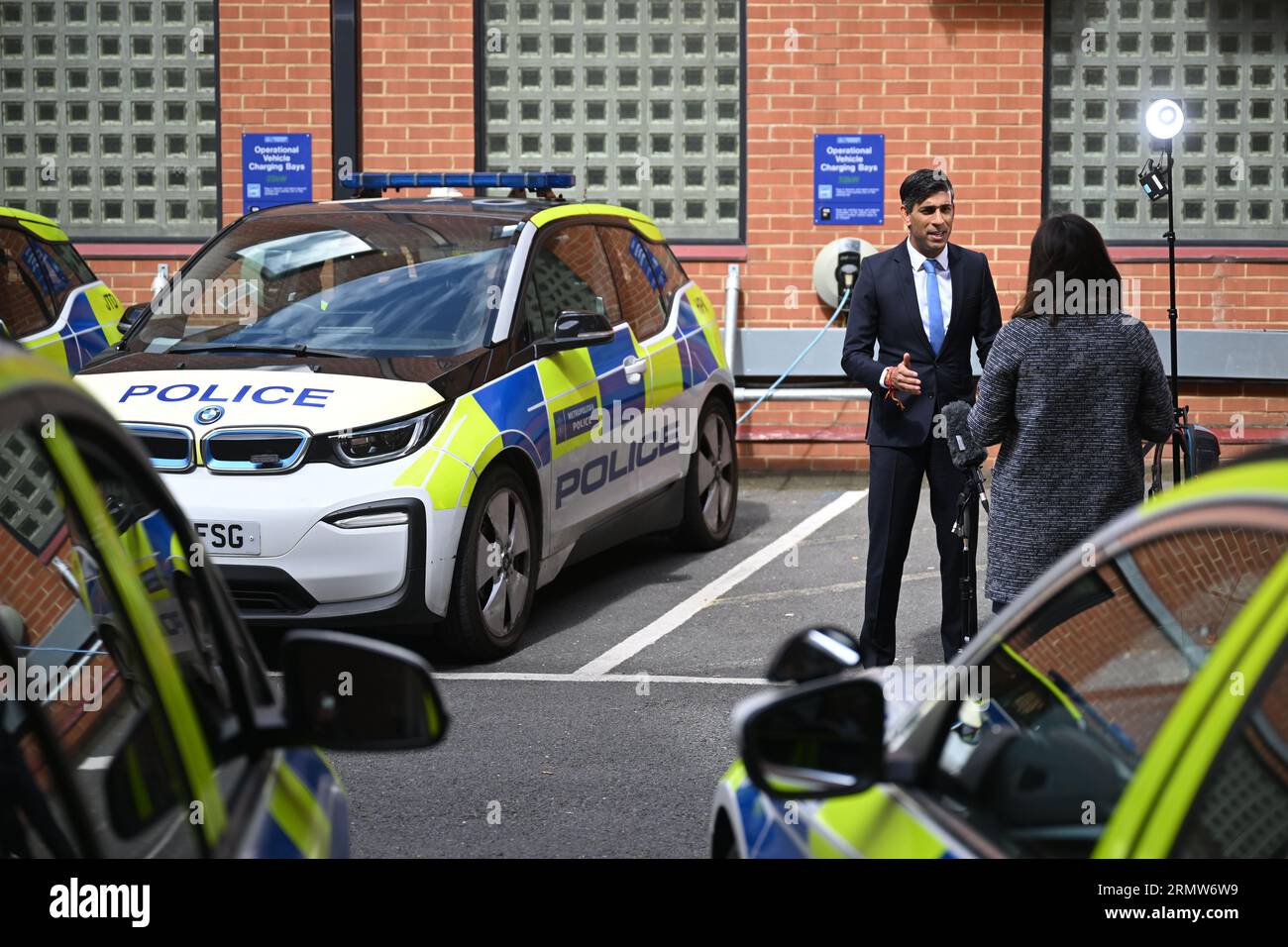Prime Minister Rishi Sunak gives a pool interview during a visit to ...