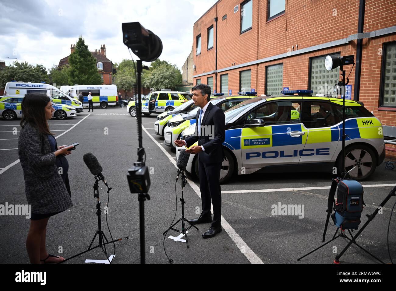 Prime Minister Rishi Sunak gives a pool interview during a visit to ...