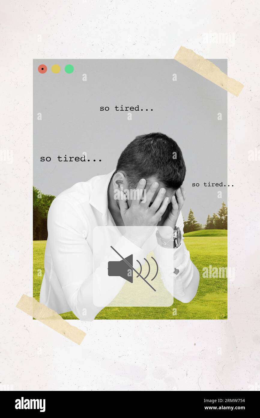Sketch picture collage of sad disappointed tired man dream vacation ...