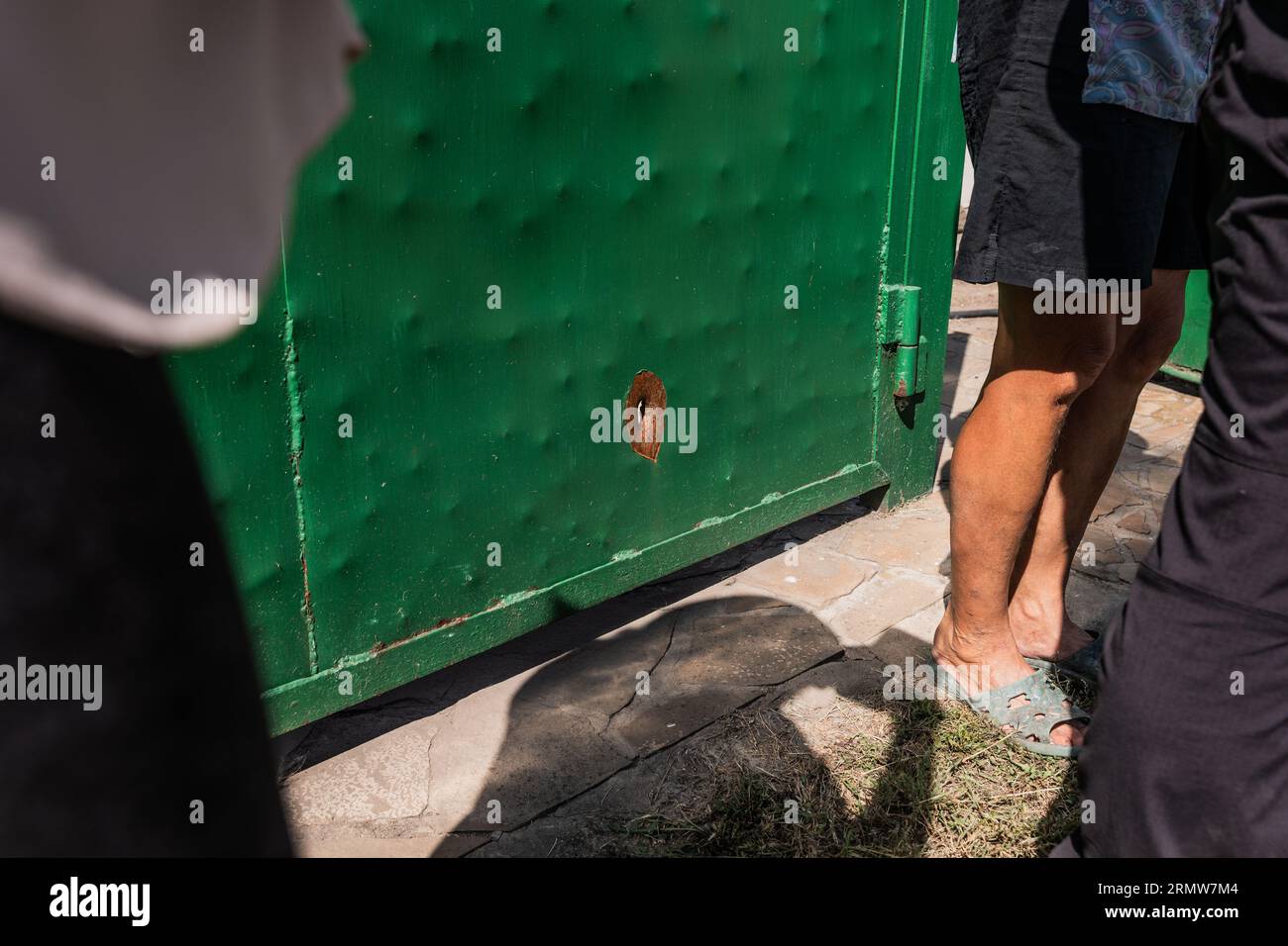 Podoly, Ukraine. 30th Aug, 2023. Iryna, 65, welcomes a volunteer ...