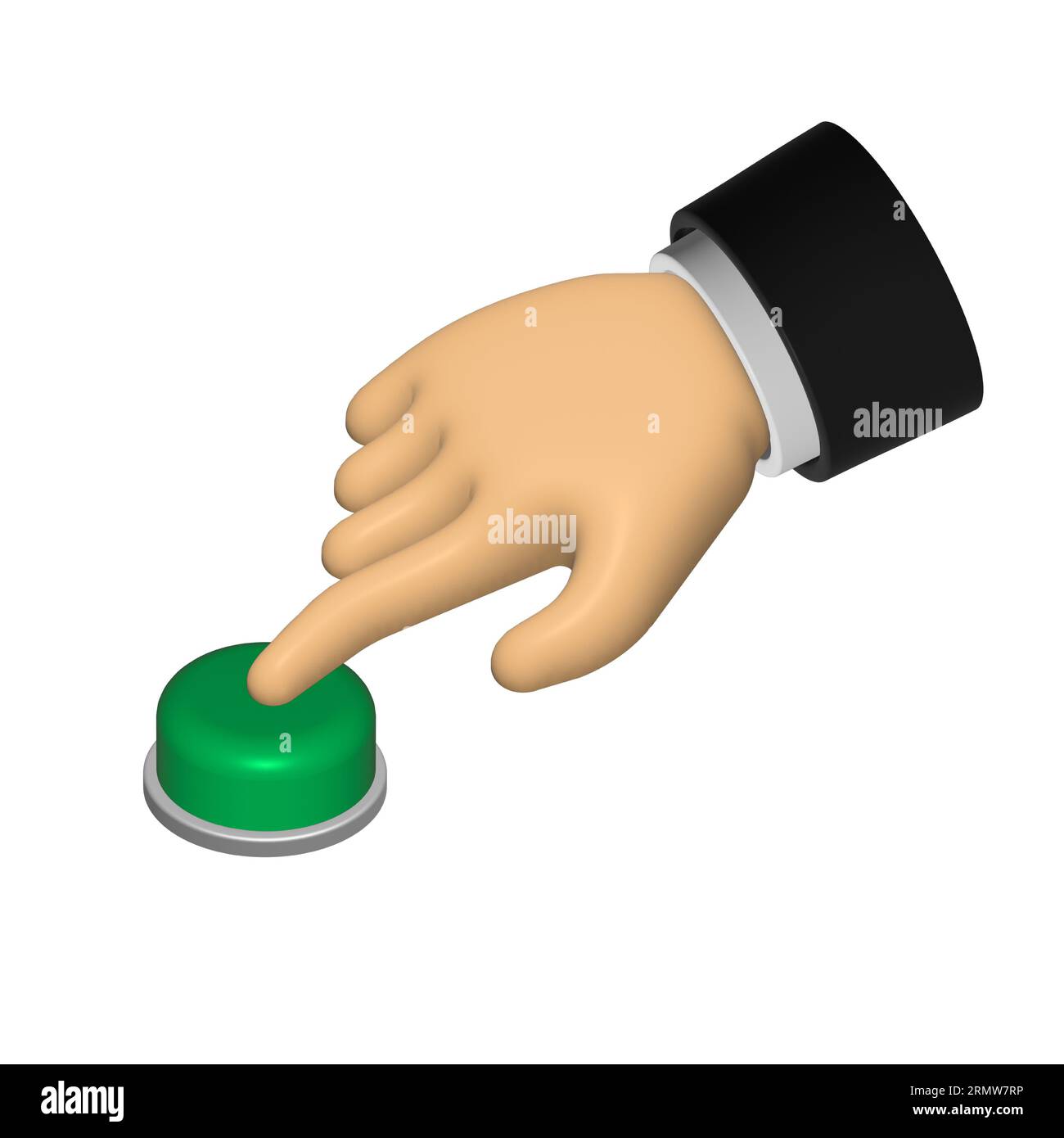 A men's hand clicking, pushing 3d start button vector illustration ...