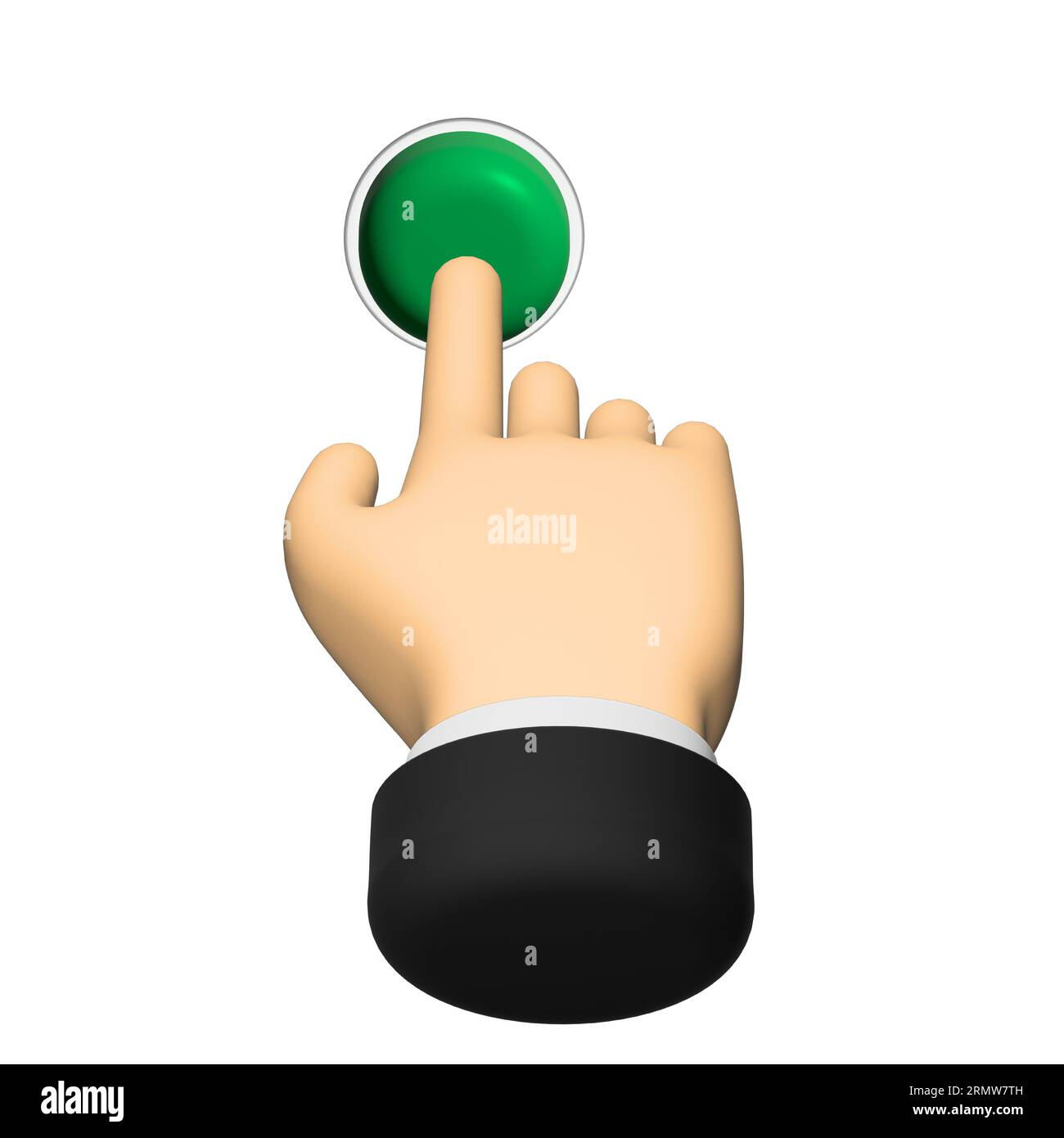 A men's hand clicking, pushing 3d start button vector illustration ...