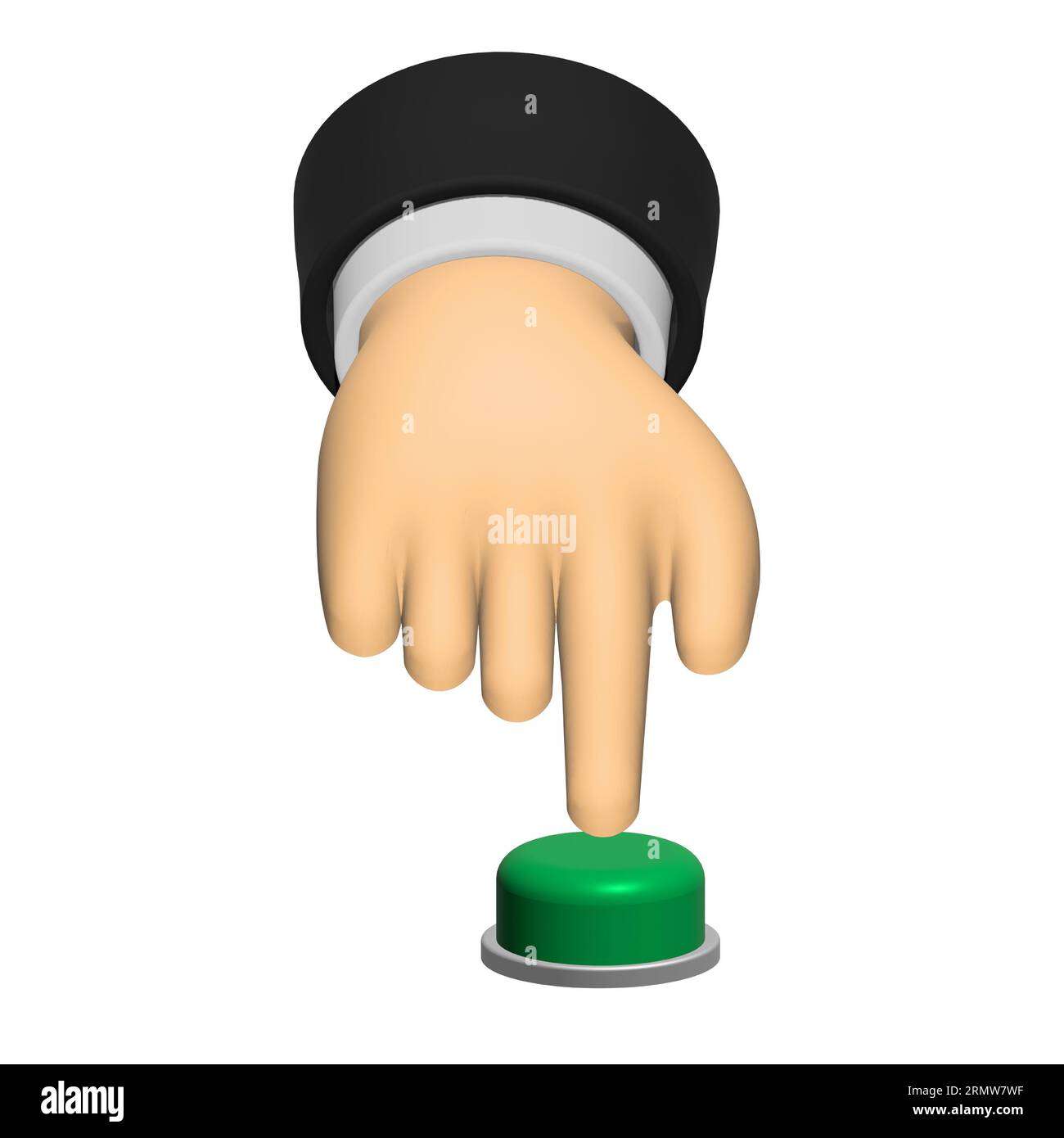 A men's hand clicking, pushing 3d start button vector illustration ...