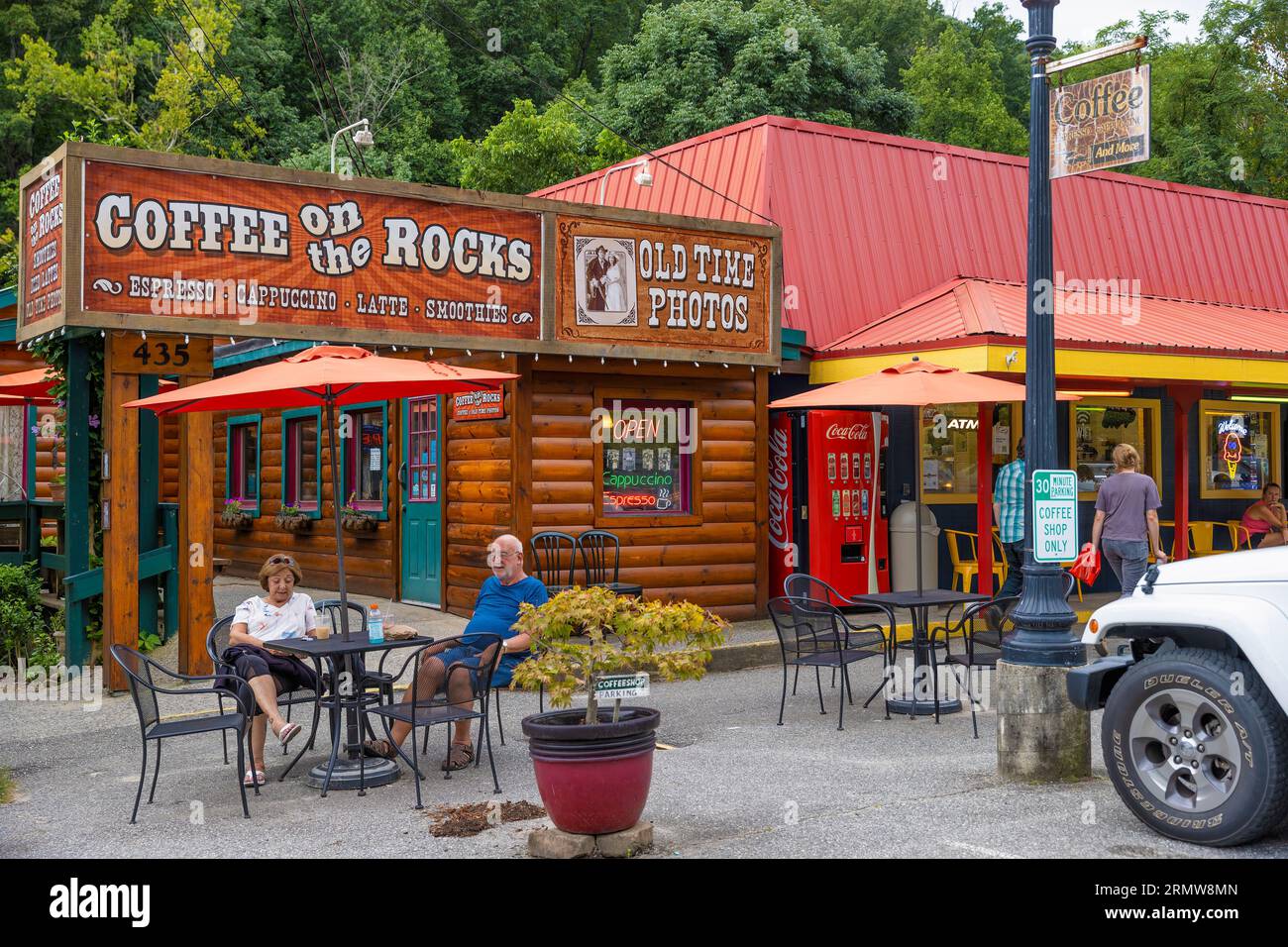Chimney Rock, North Carolina, USA - August 11, 2023: Businesses with ...